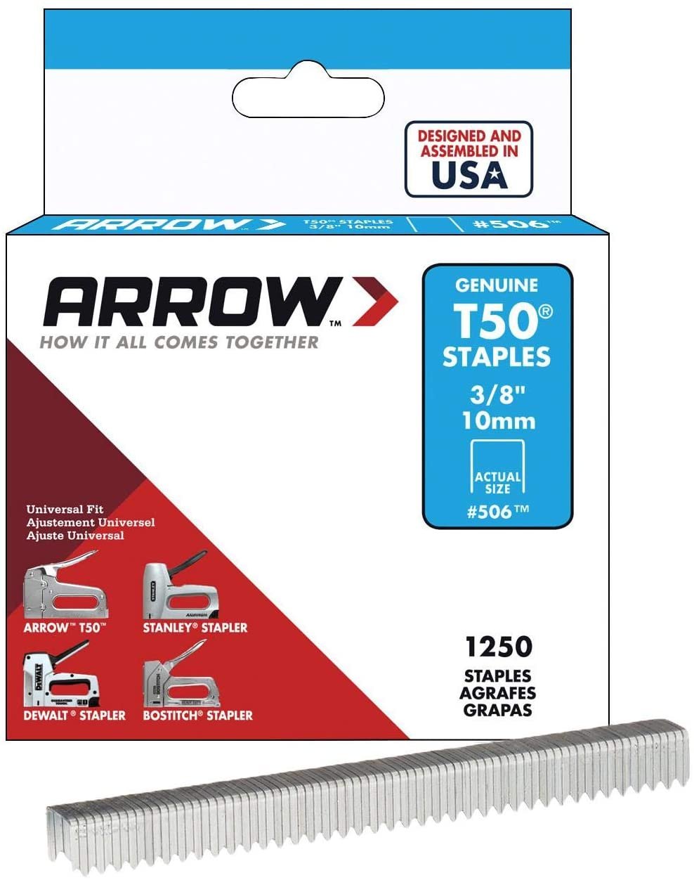 Arrow #506 T50 Flat Crown Heavy Duty Staples 3/8 in. W X 3/8 in.